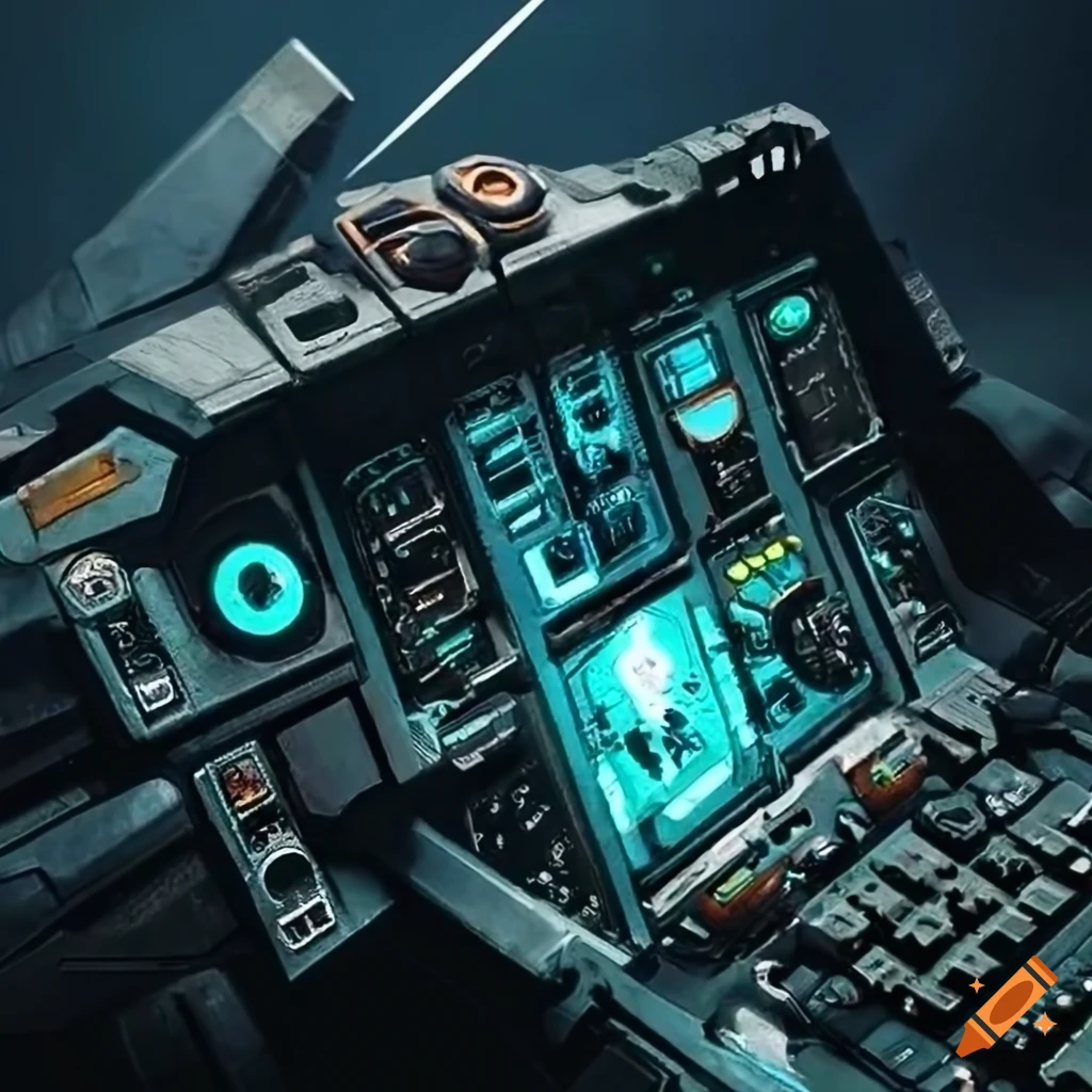 Cockpit of a fighter jet with rotary switches on Craiyon