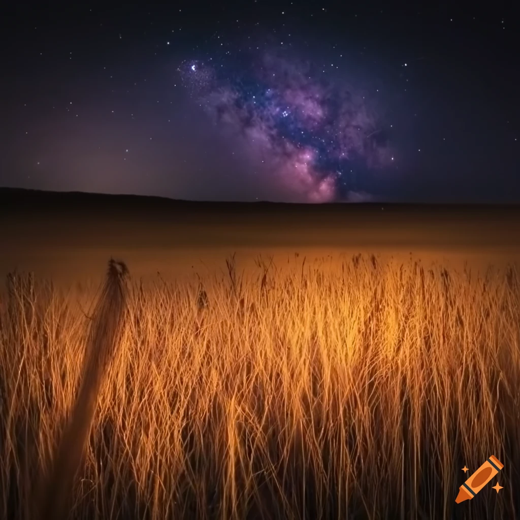 Night scenery of a wheat field on Craiyon