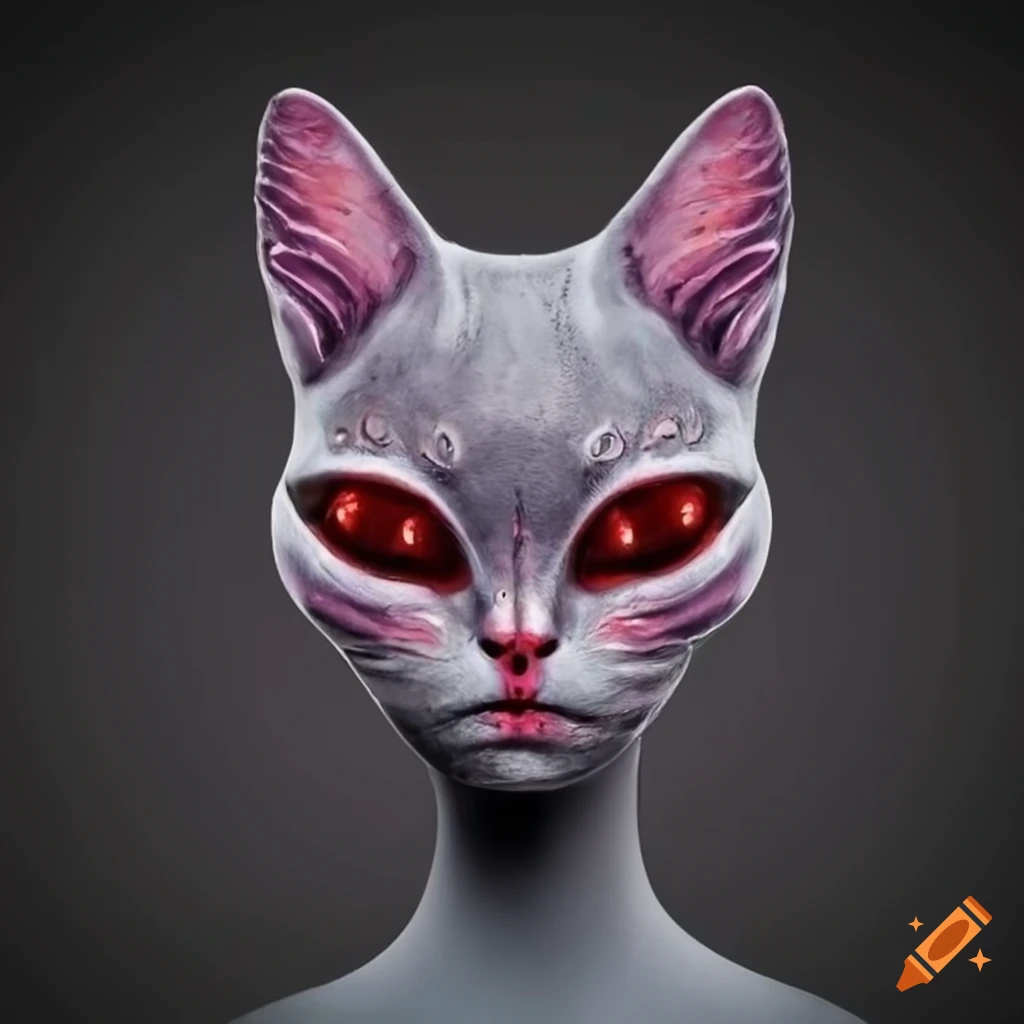 Grey and red alien cat with flower-shaped head