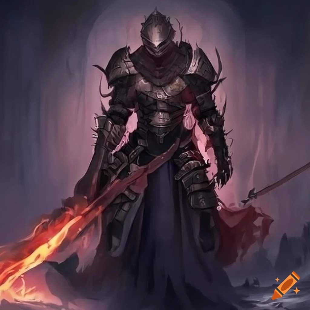 Artwork of a heavily armored male rogue with a mystical blade on Craiyon