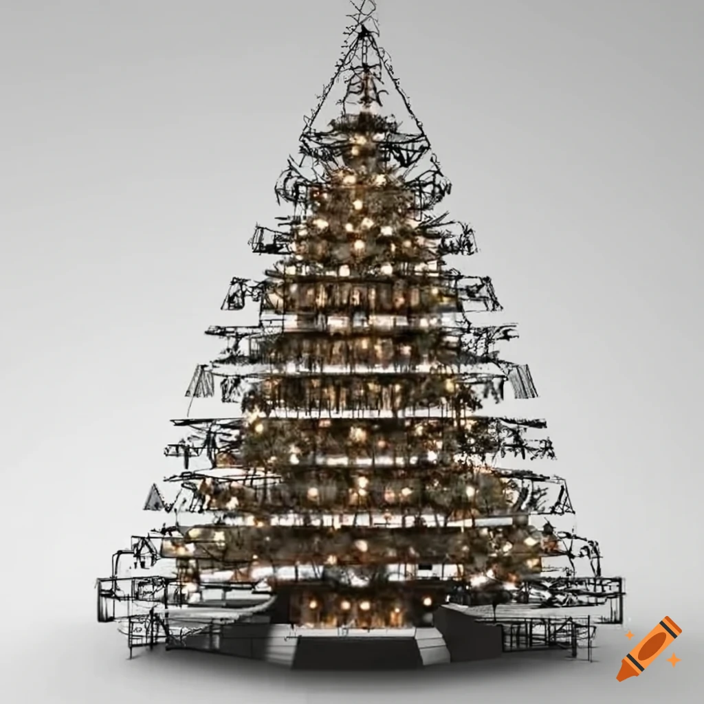 White background with christmas tree architecture plans
