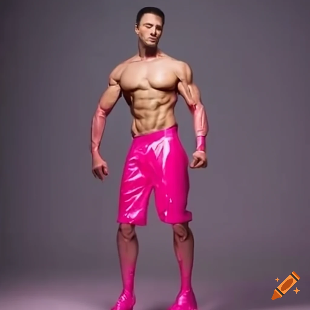 Bodybuilder wearing hot pink plastic shirt on Craiyon