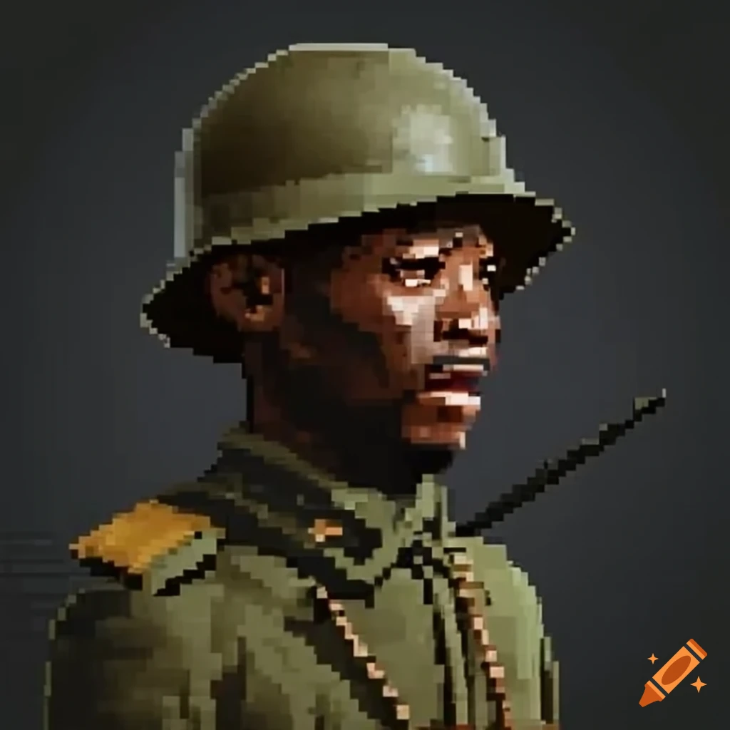 Pixel art of a black soldier in world war i
