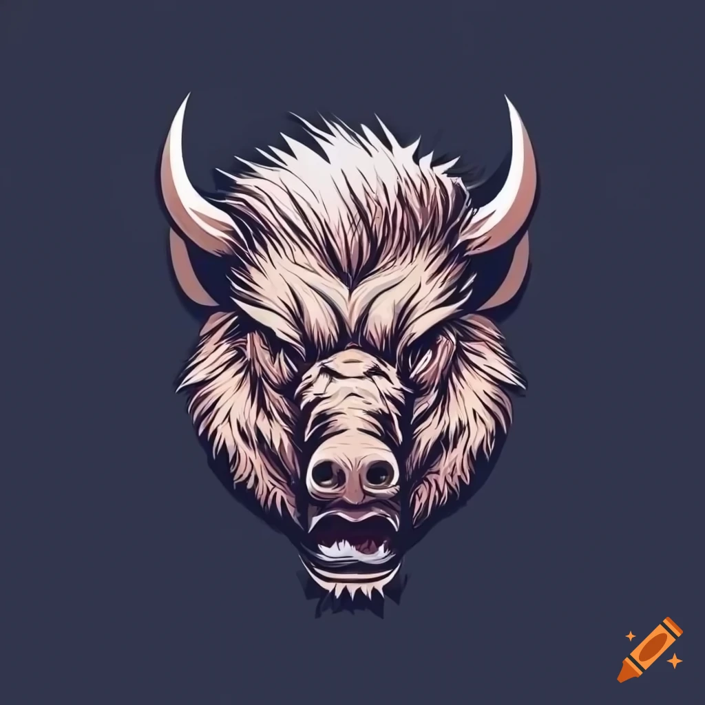 Muscular wild boar face logo design on Craiyon