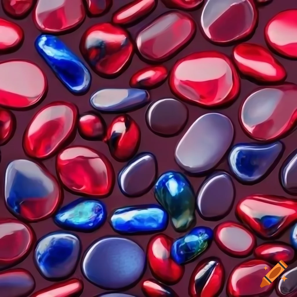 Shiny red gemstones on a dark blue background on Craiyon