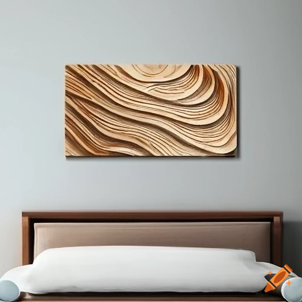 Wooden wave wall art with spiral design on Craiyon