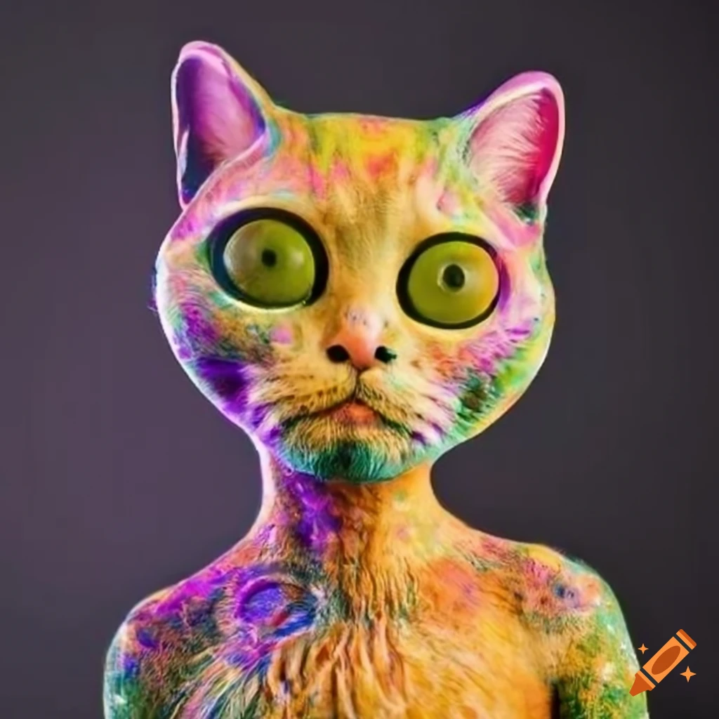 Colourful alien cat with a flower-shaped head on Craiyon