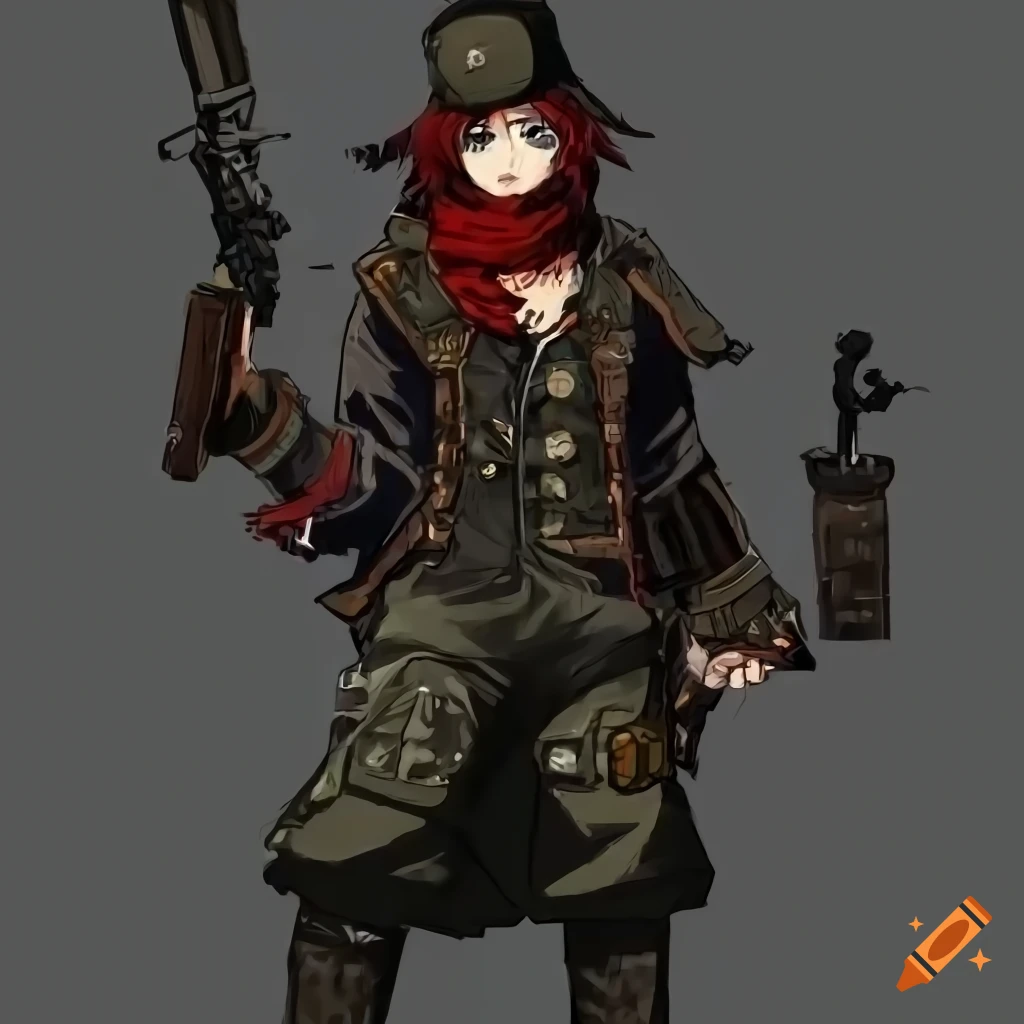 Anime style fierce mercenary in post-apocalyptic wasteland on Craiyon