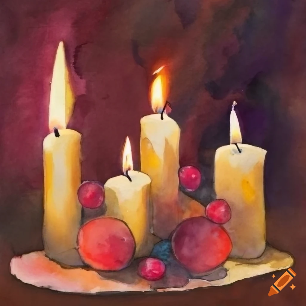 Watercolour painting of four advent candles on Craiyon