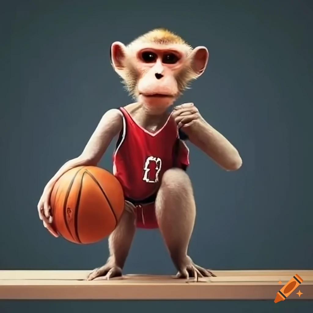 Monkey in a basketball jersey on a bench on Craiyon