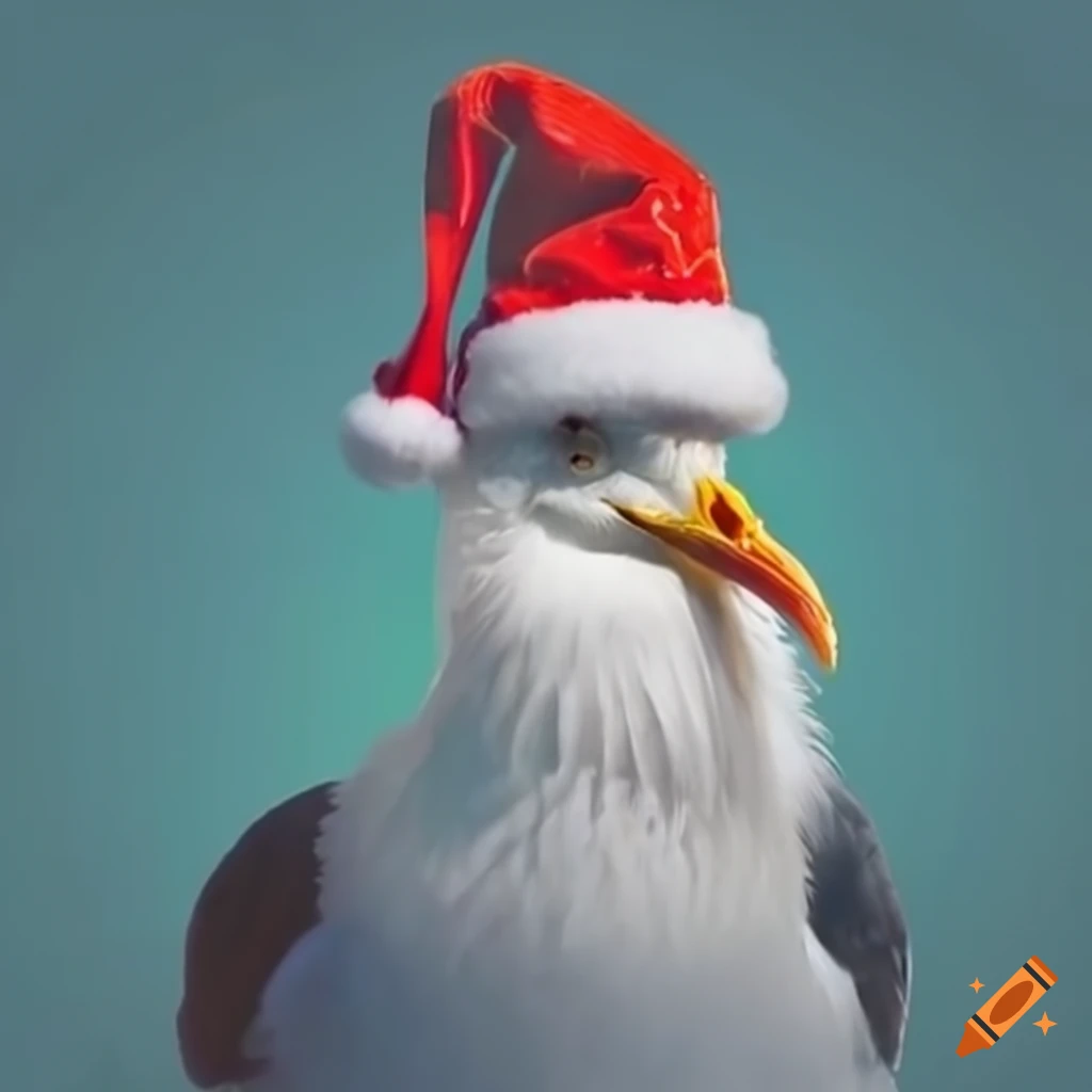 Seagull dressed as santa claus