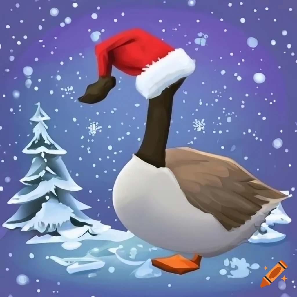 Cartoon canadian goose with winter scenery