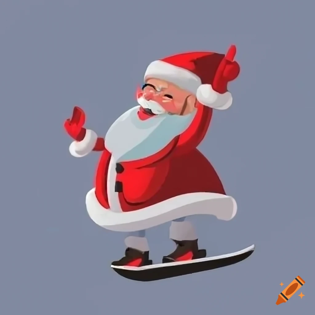 Cartoon illustration of santa snowboarding