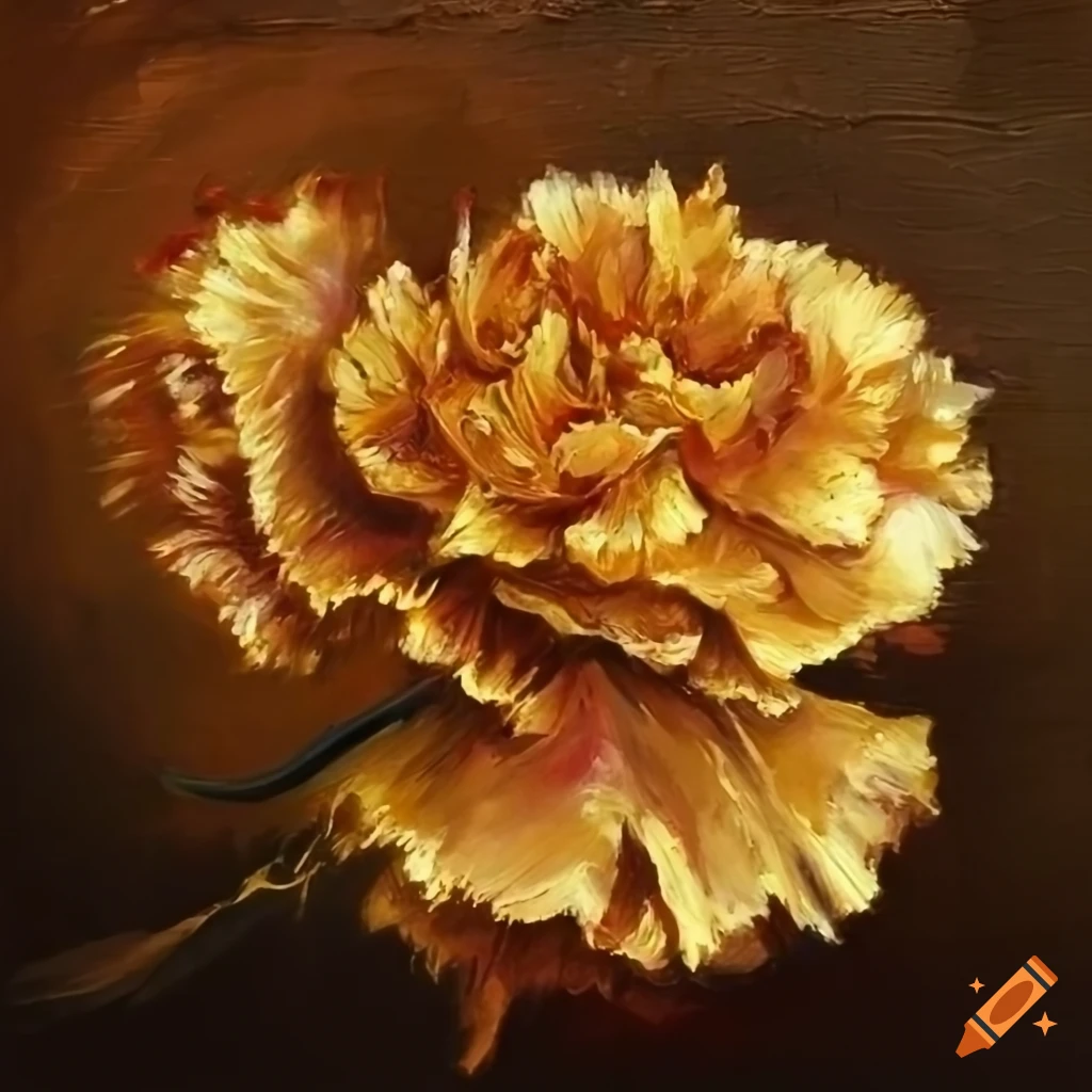 Gold carnations in an oil painting