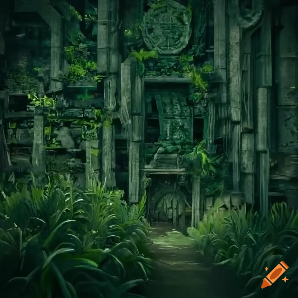 Artwork of an overgrown alien in a ruins on Craiyon