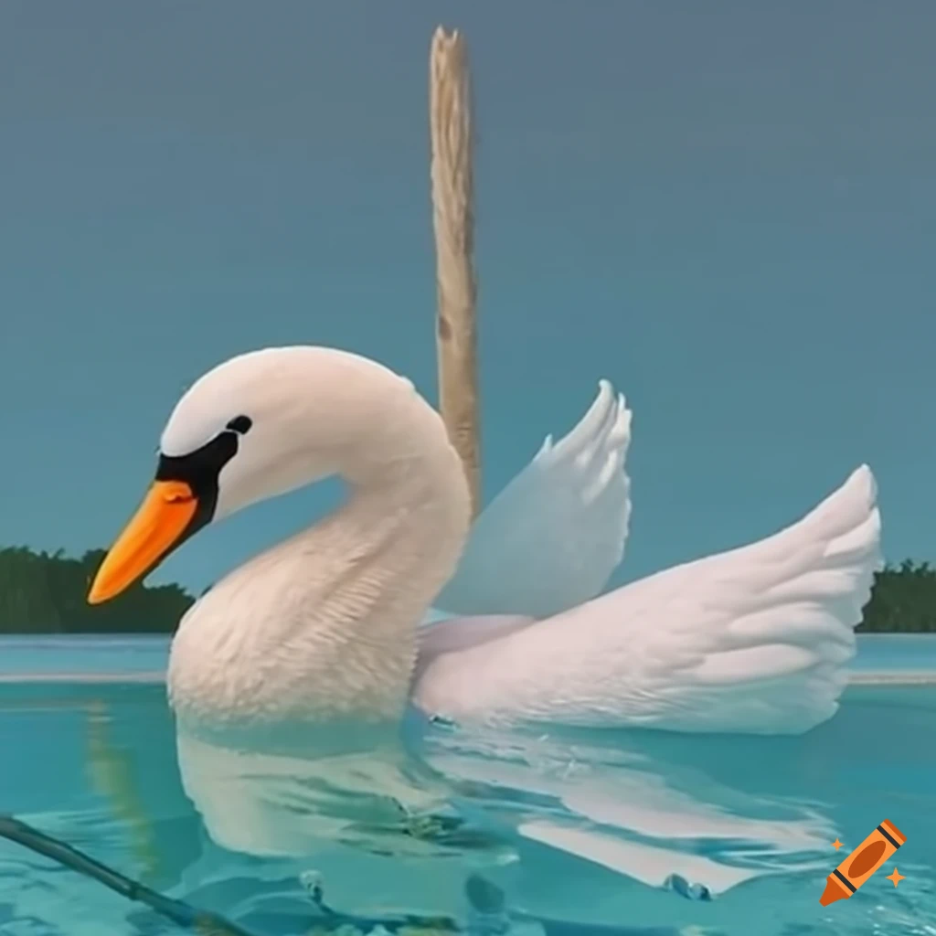 Image of a swimming superhero in a swan costume