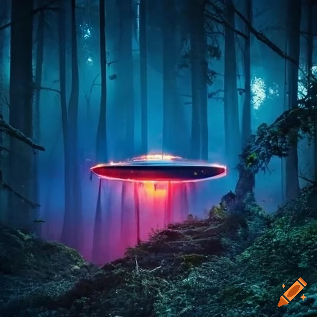 Night scene of a landed ufo in a forest on Craiyon