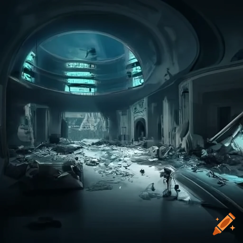 Image of a futuristic hospital in ruins
