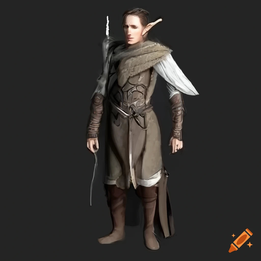 Model sheet of a male tolkien elf in winter outfit