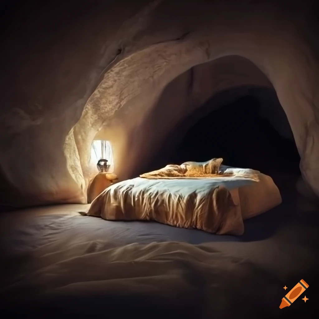 Closeup of a Shieldmaiden bed in a cave on Craiyon