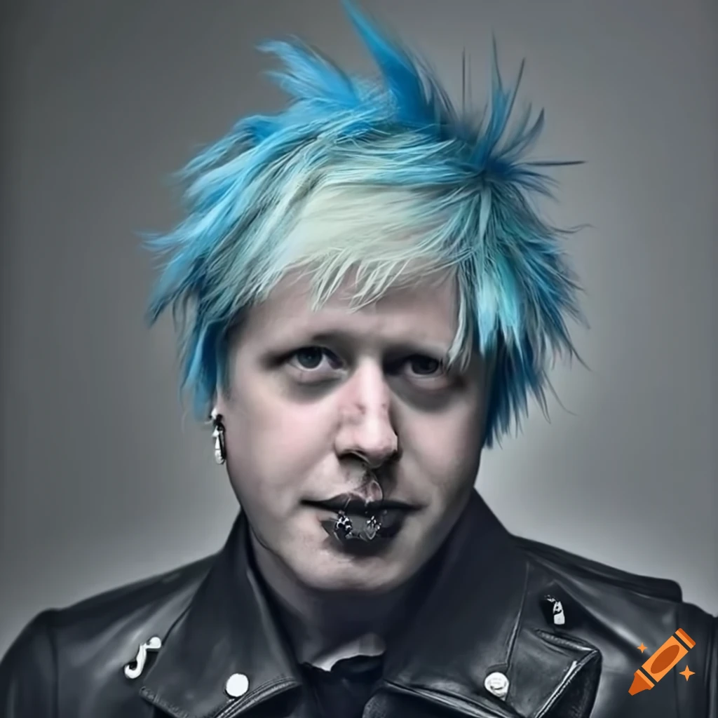 Portrait of a person with blue hair, tattoos, and piercings on Craiyon