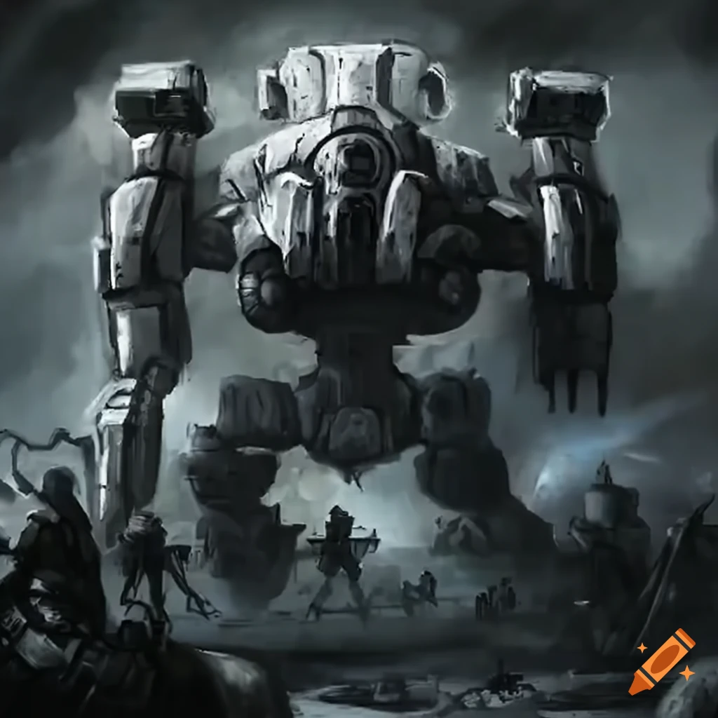 Epic battle between two towering mechs
