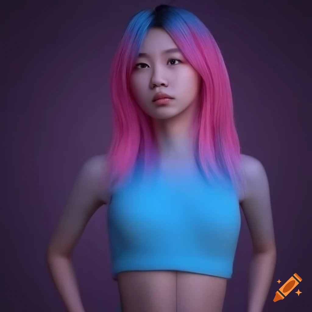 Asian girl with gradient hair in a crop top