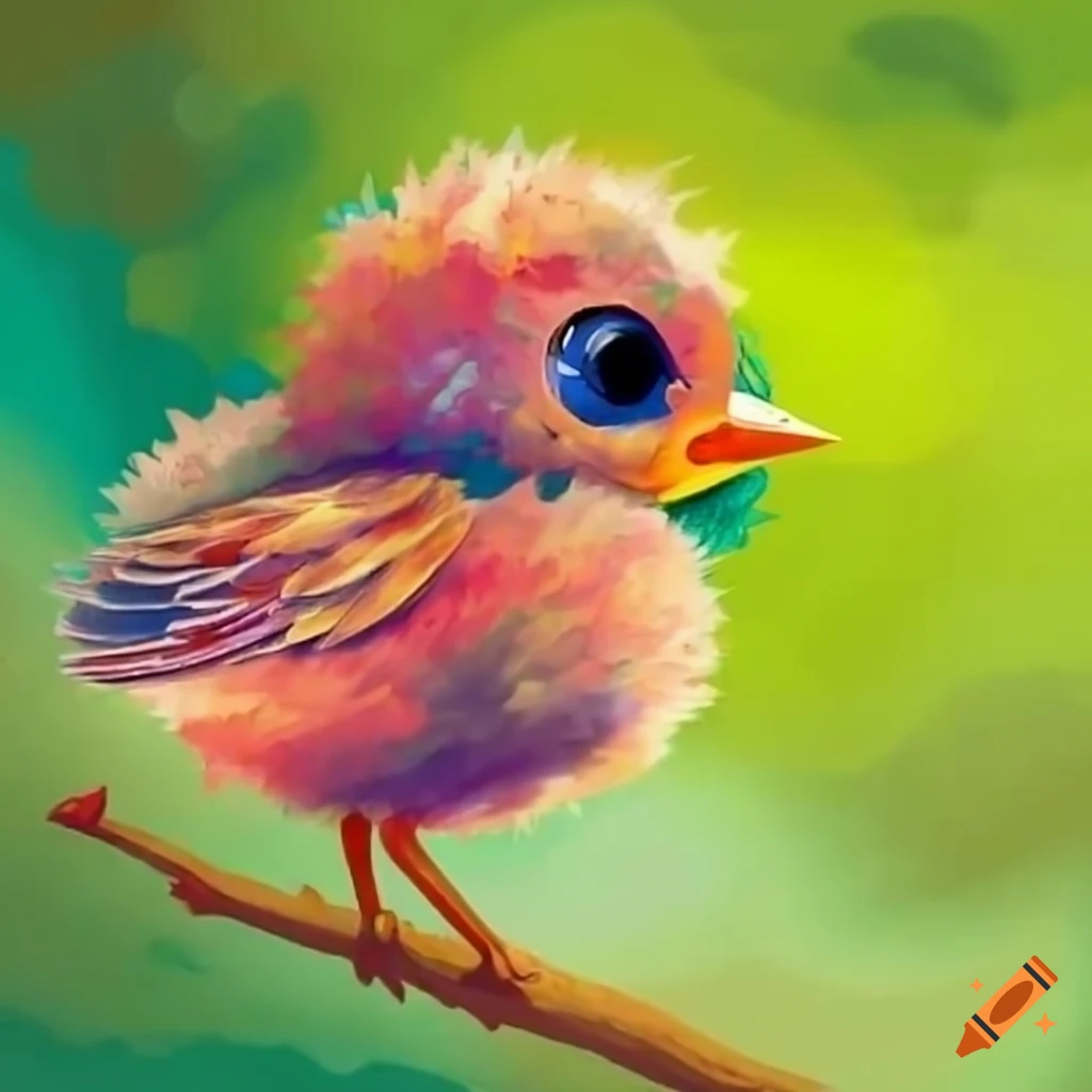 Animated baby bird in the forest