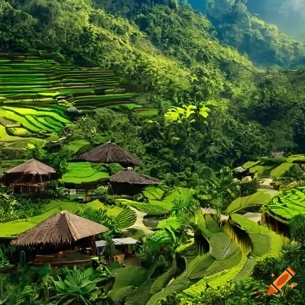 Ifugao Indigenous family outside their hut with regenerative technology on Craiyon