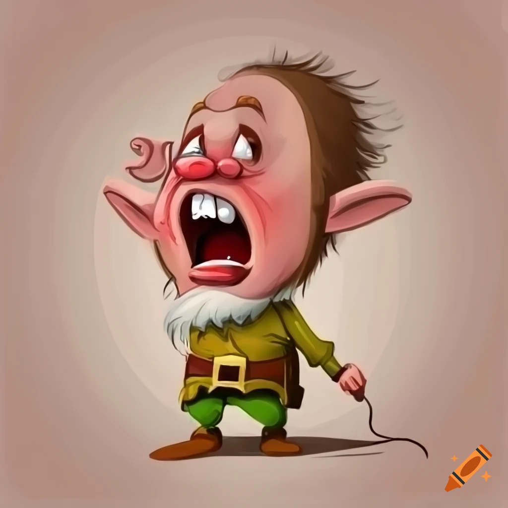 Cartoon dwarf screaming with wild hair
