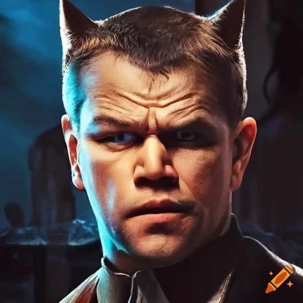 Hybrid image of a cat with Matt Damon's head on Craiyon