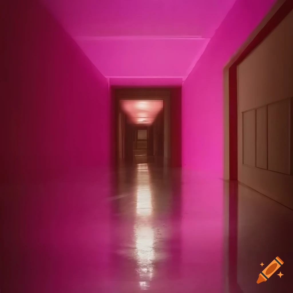 Eerie pink pool hallway with blurred surroundings on Craiyon