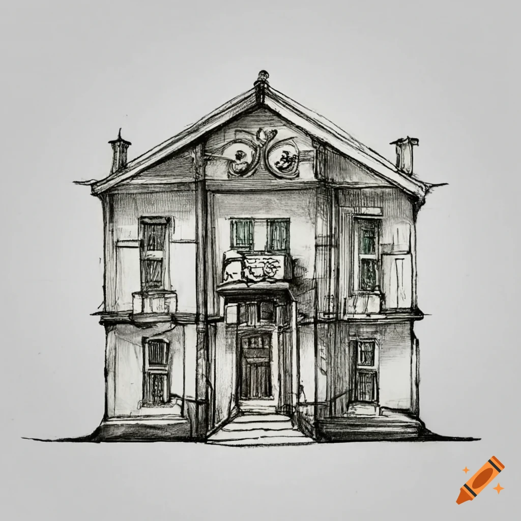 Symmetrical renaissance house drawing on Craiyon
