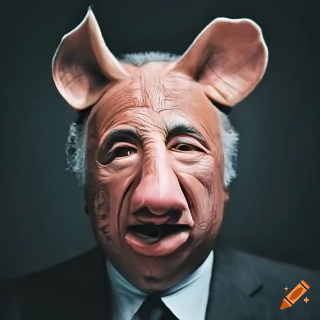 Portrait of gérard larcher wearing a pig mask