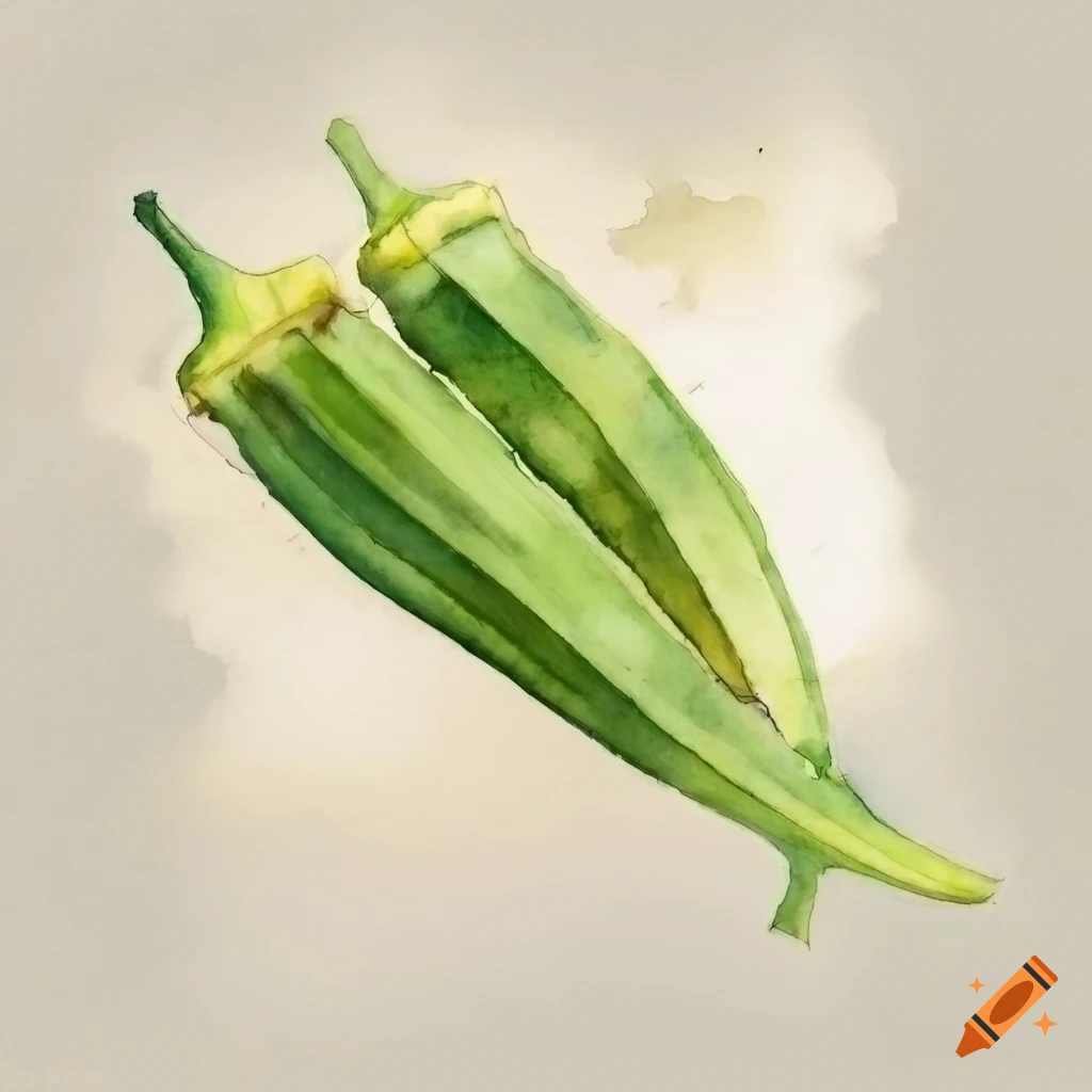 Watercolor painting of okra on neutral background