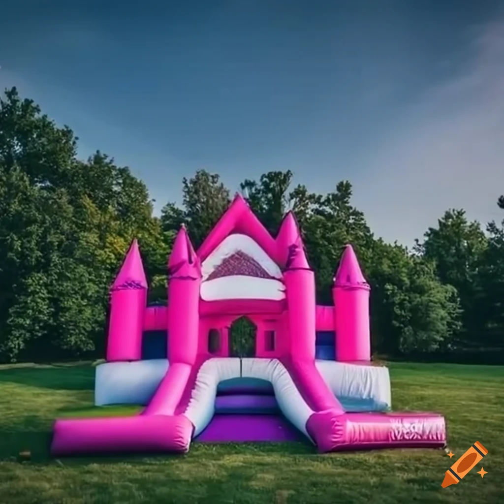 Colorful inflatable castle in a park on Craiyon