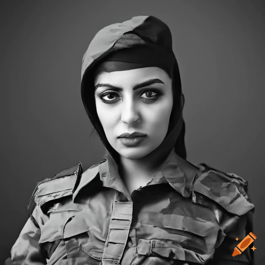 Powerful portrait of a palestinian woman in military attire