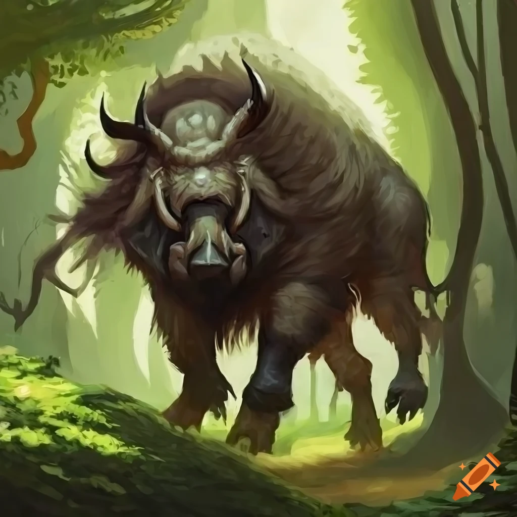Fantasy art of a big boar in the forest