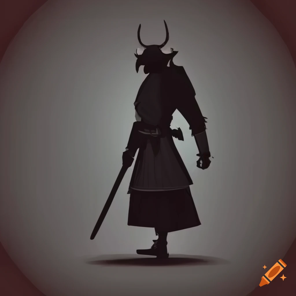 Stylized black 2d side view of a samurai on Craiyon