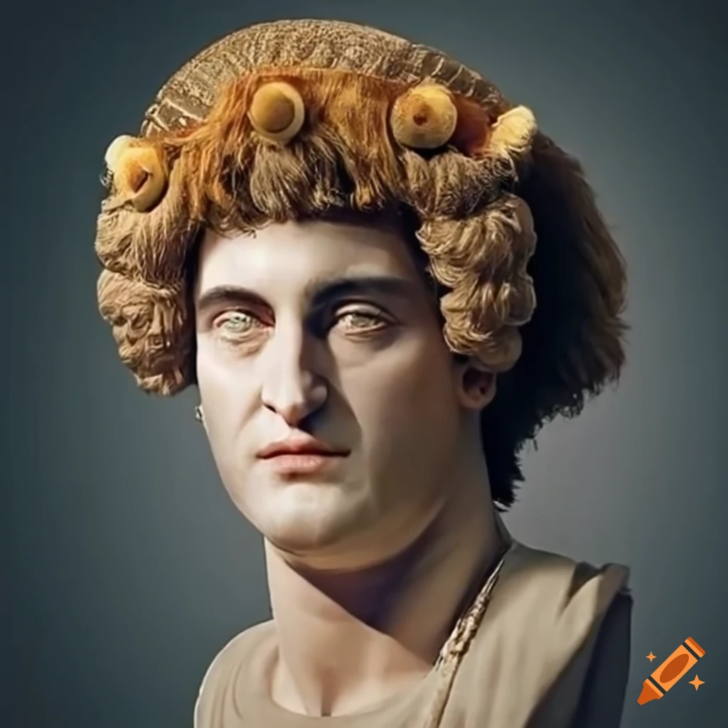 Joaquin phoenix as roman emperor commodus with lion hat on Craiyon