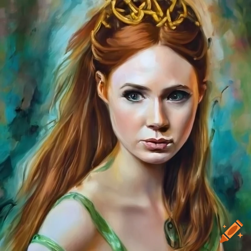 Oil painting portrait of karen gillan as a celtic princess