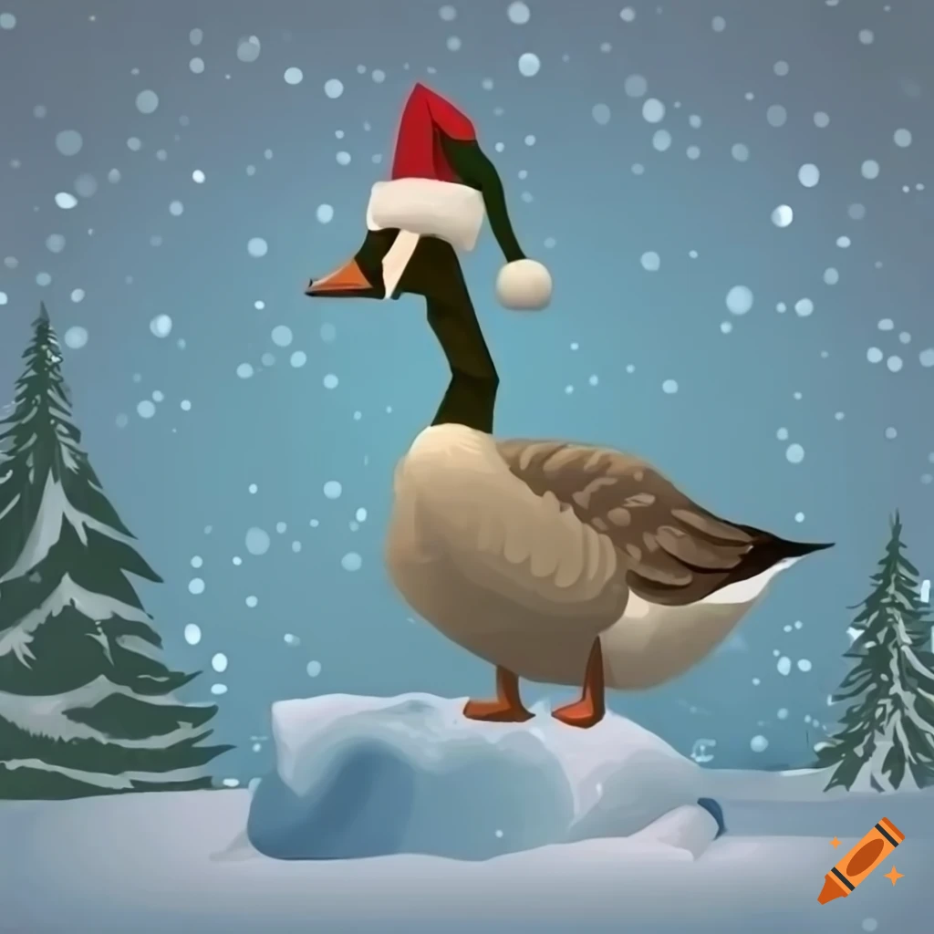 Cartoon canadian goose with winter scenery