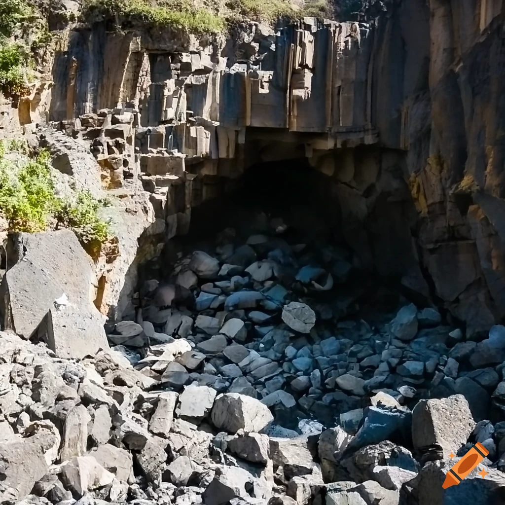 Camera view of a basalt excavation