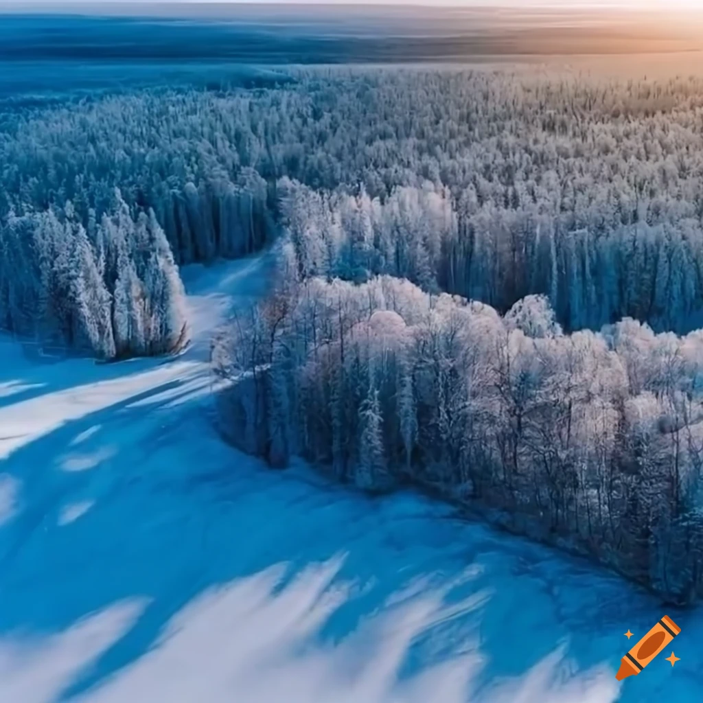 Sunny aerial winter landscape view on Craiyon