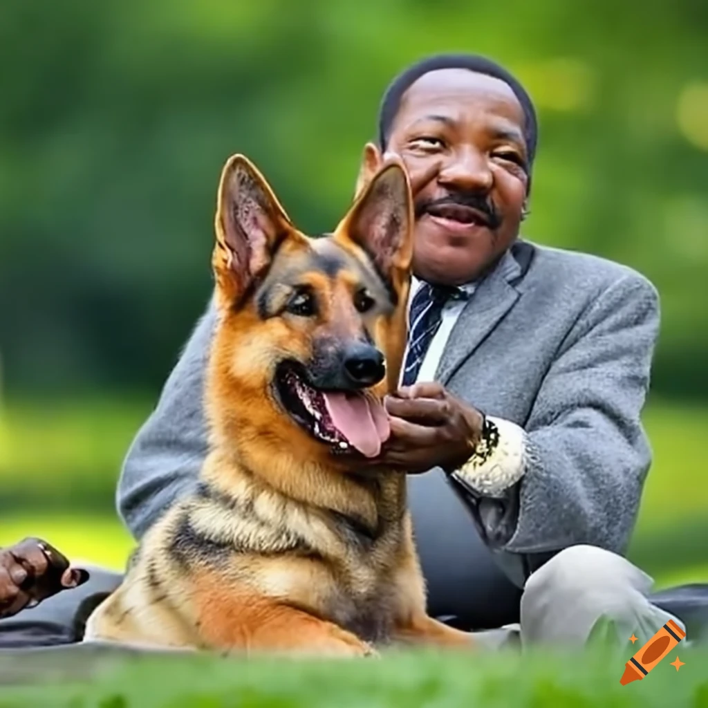 Martin luther king jr having a picnic with a german shepherd on Craiyon