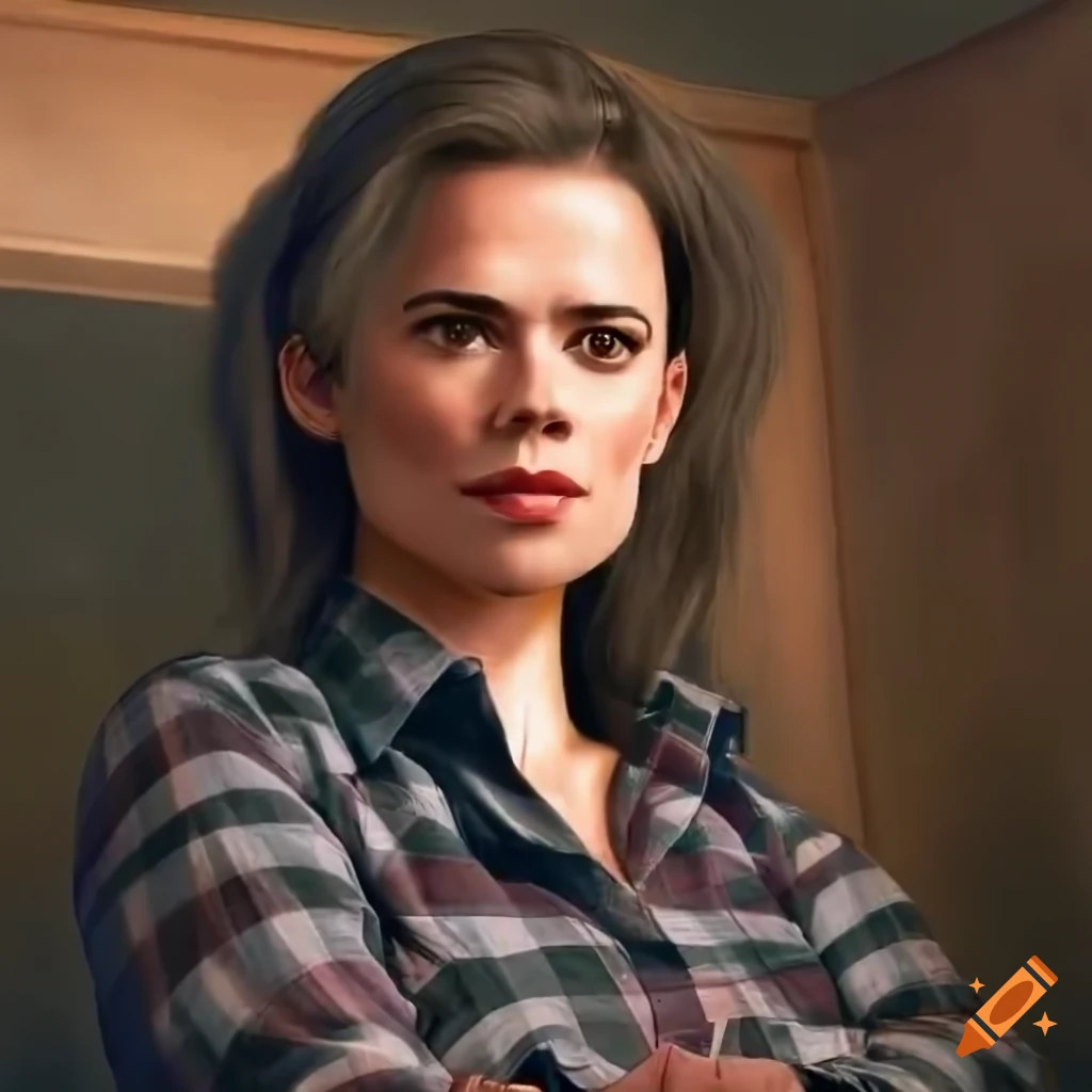 Portrait Of A Young Actress With Messy Hair And Country Plaid Shirt On