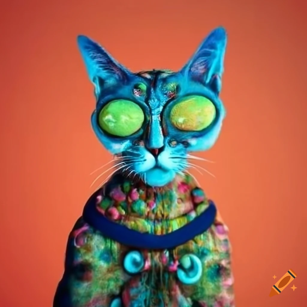 Colorful alien cat with big flower-shaped head on Craiyon