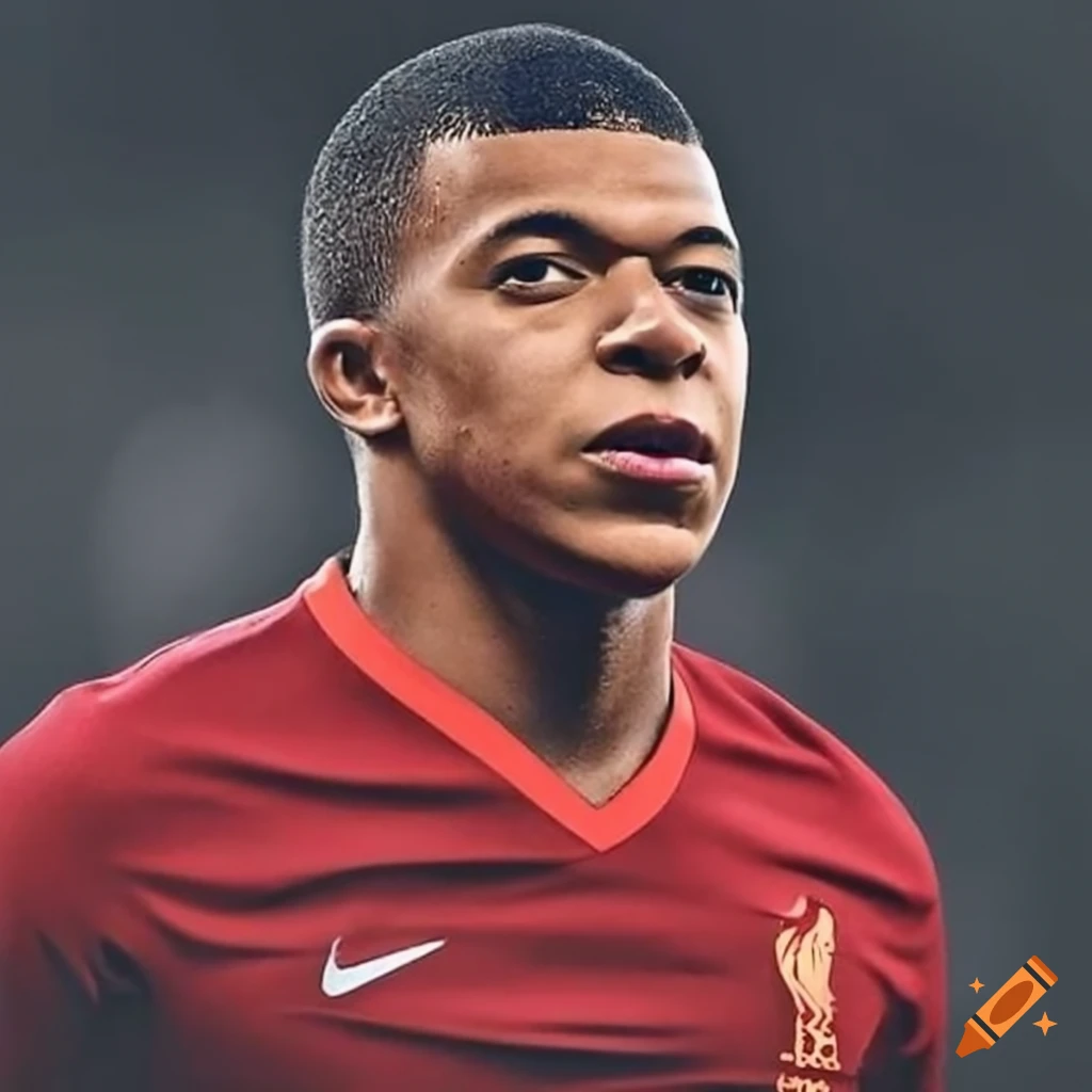 Kylian mbappe wearing liverpool fc kit