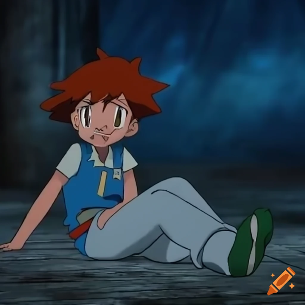 Depiction of Misty from Pokemon feeling scared on Craiyon
