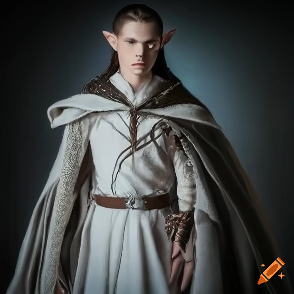 Tolkien elf in white winter outfit on Craiyon